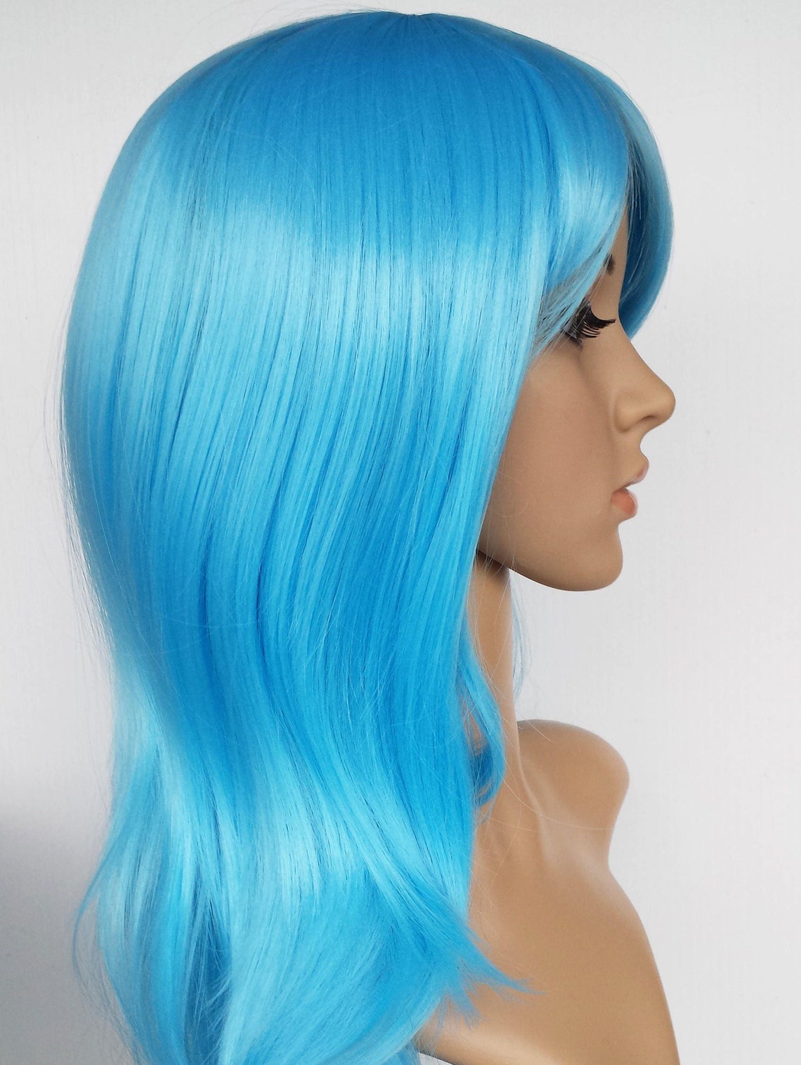 Light Blue Long Wavy Wig. Sky Blue Synthetic Hair. Party - Etsy