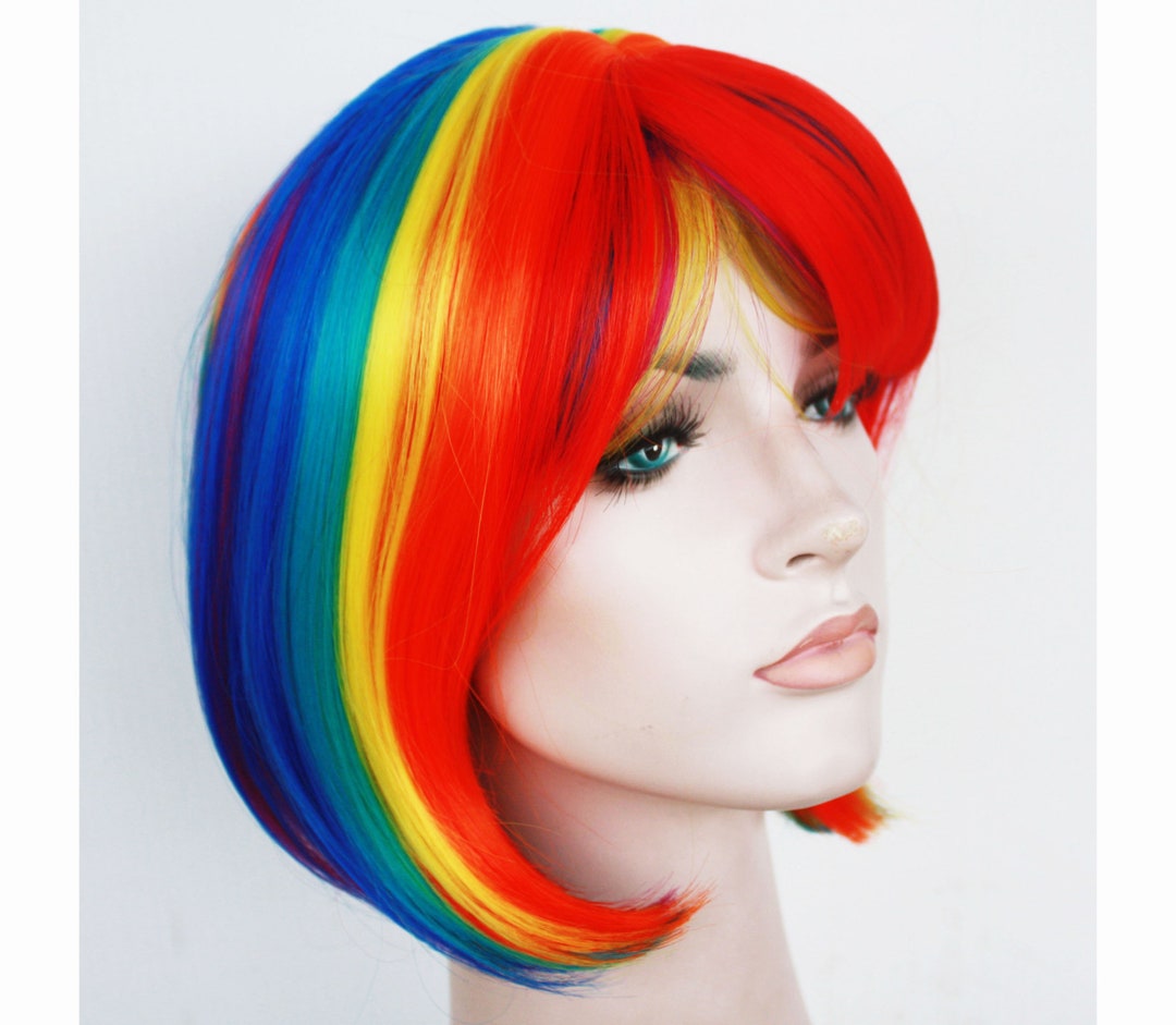 Beautiful Rainbow Bob Wig With Bangs for Women. Premium Natural Looking ...