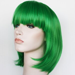 Grass Green Bob Wig With Bangs. Grass Green Short Synthetic Hair ...