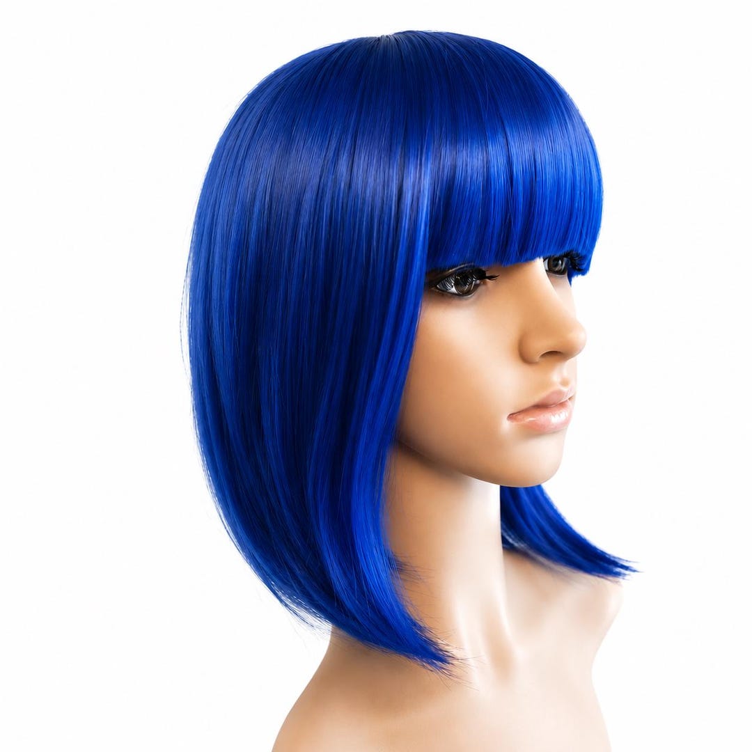 Blue Bob Wig With Bangs: Synthetic, Heat Resistant - Etsy