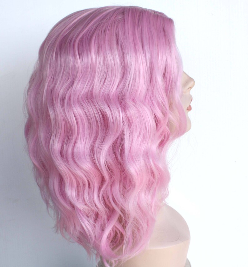 Pink Wavy Wig Pink Shoulder Length Hair Womens Party Etsy
