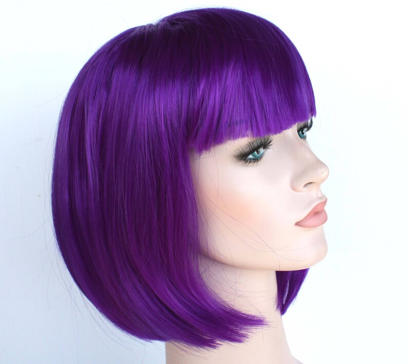 Purple Short Straight Bob Wig Party Hair For Women Ready To Etsy