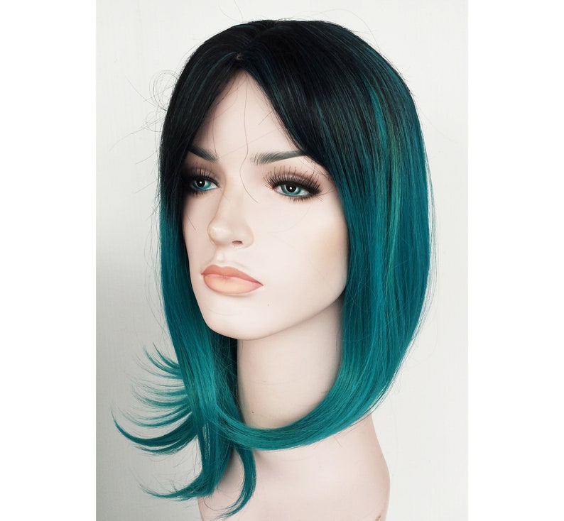 Turquoise and Black Shoulder Length Wig. Holiday Party Wig for - Etsy