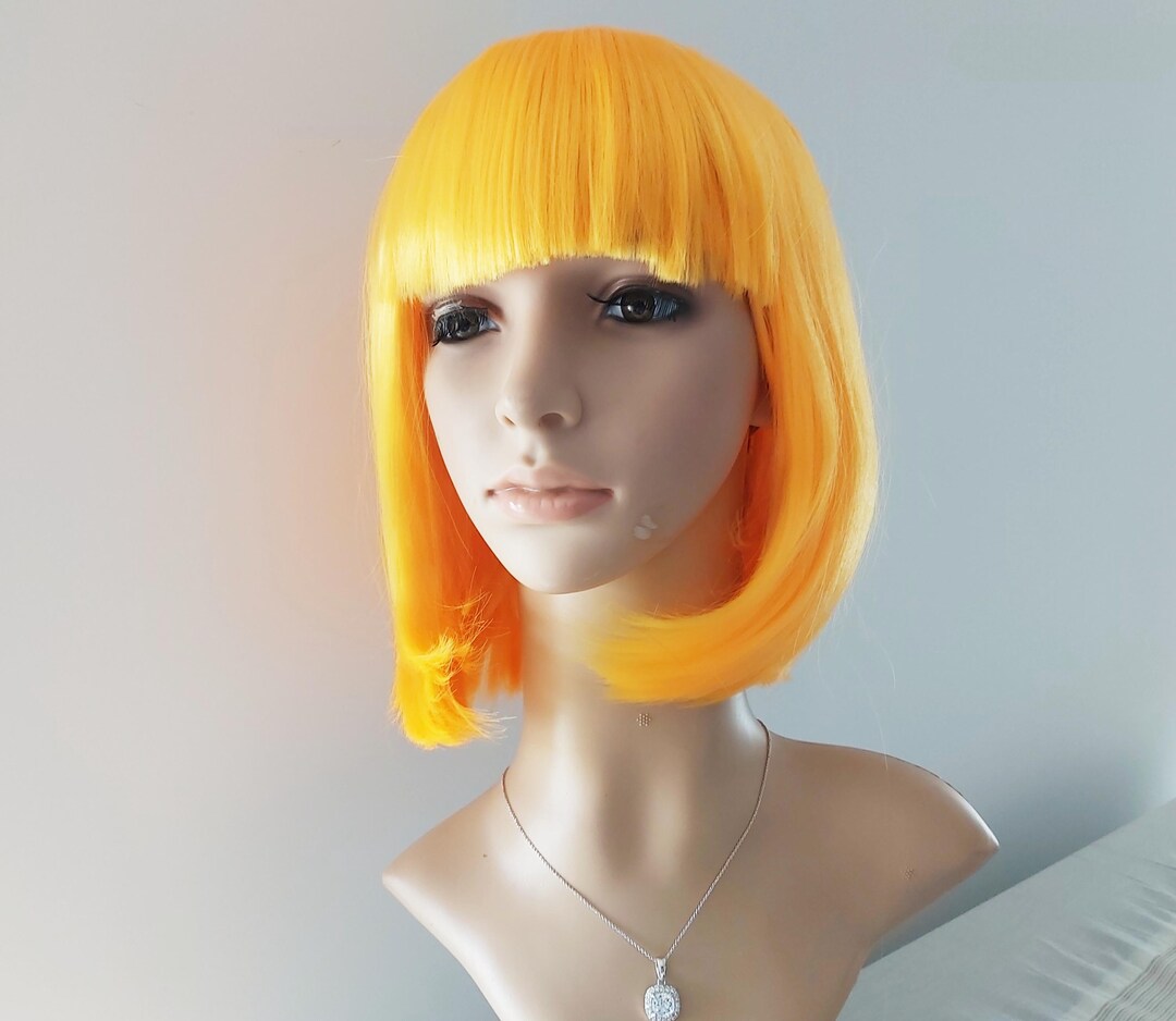 Yellow Orange Bob Wig With Bangs for Women. Mardi Gras Yellow Bob Wig ...