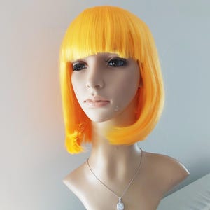 Yellow Orange Bob Wig With Bangs for Women. Mardi Gras Yellow Bob Wig ...