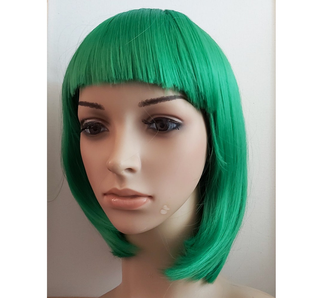 Green Bob Wig With Bangs: Short Synthetic Hair, Holiday Costume - Etsy