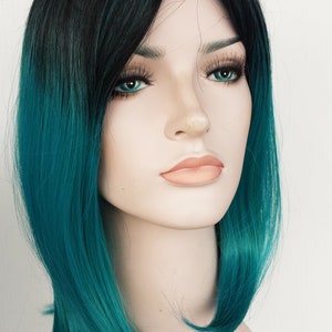 Turquoise and Black Shoulder Length Wig. Multi-colored Premium High ...