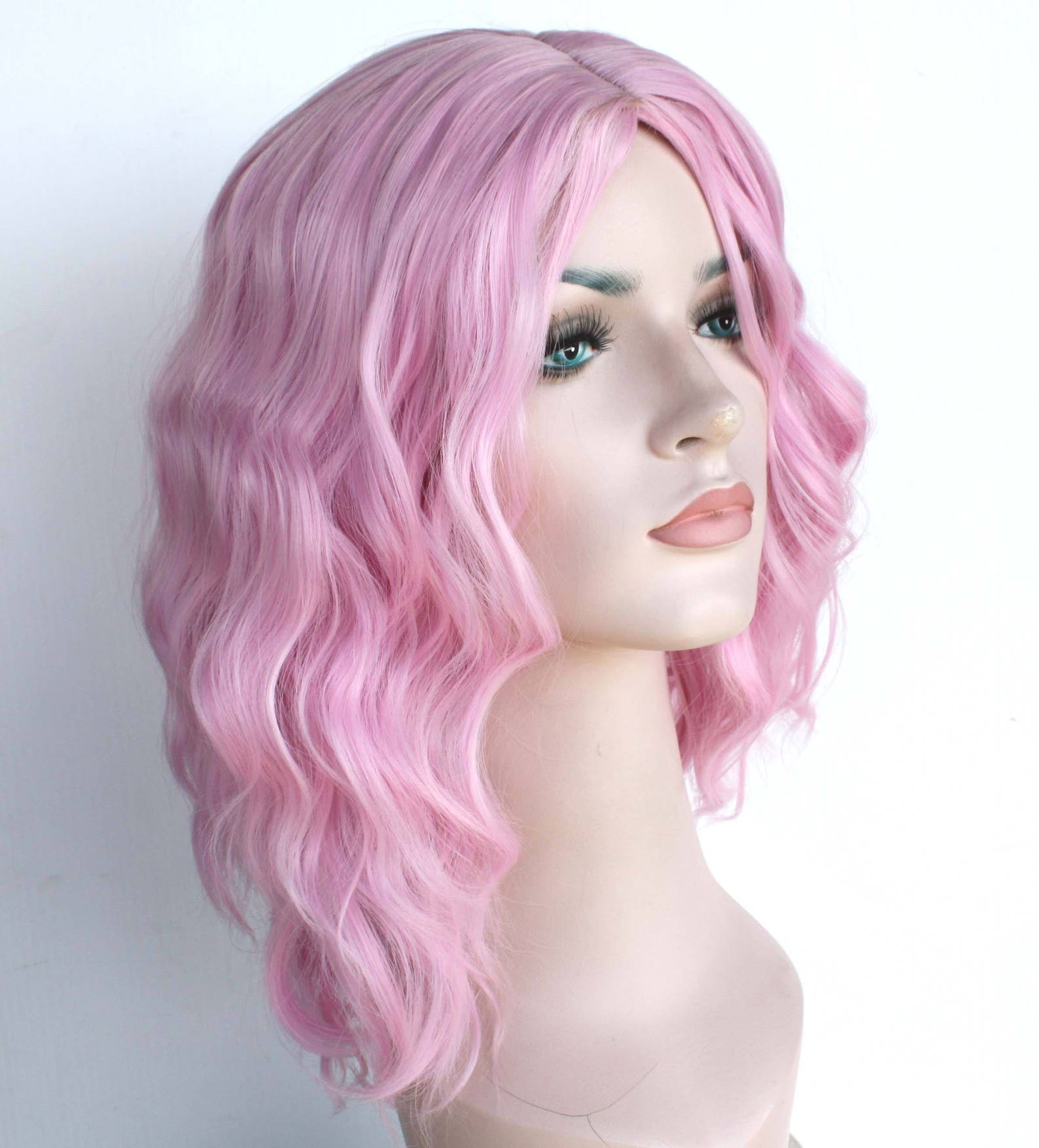 Pink Wavy Wig Pink Shoulder Length Hair Womens Party Etsy