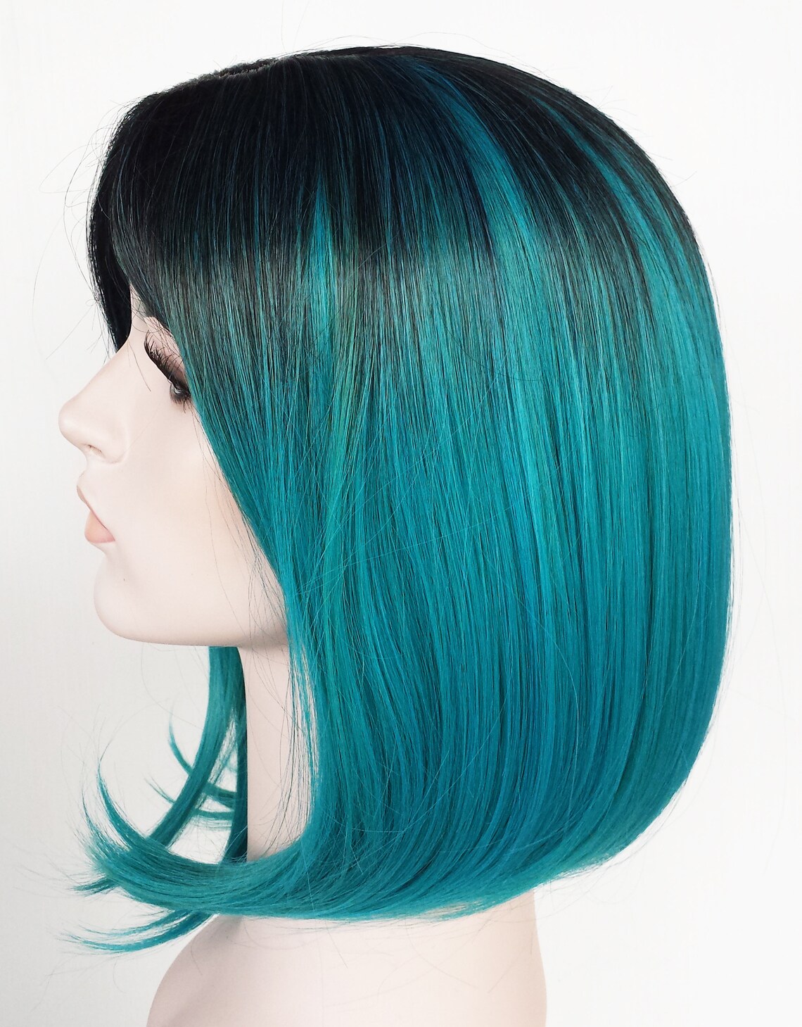 Turquoise and Black Shoulder Length Wig. Green Short Hair. | Etsy