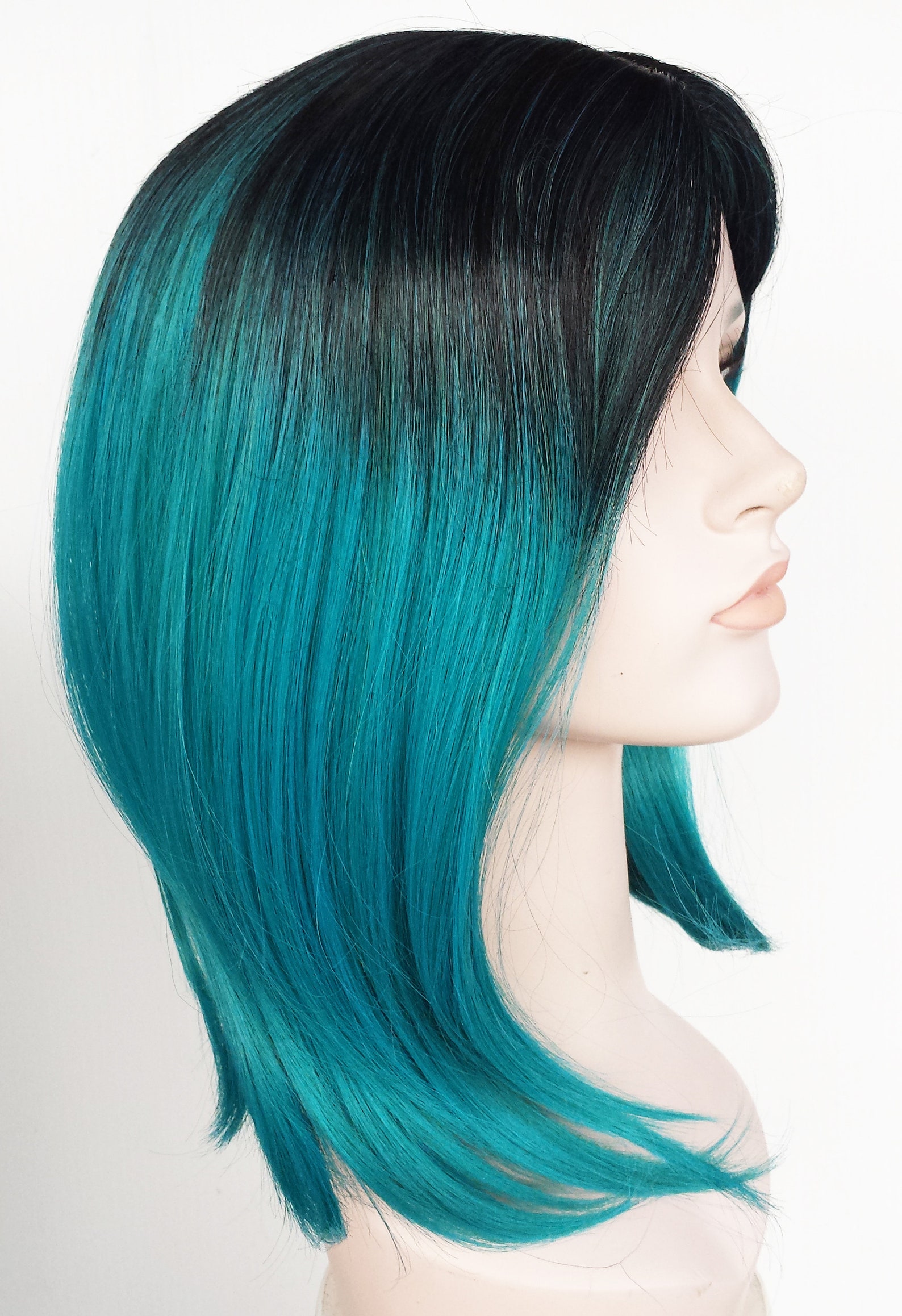 Turquoise and Black Shoulder Length Wig. Green Short Hair. | Etsy