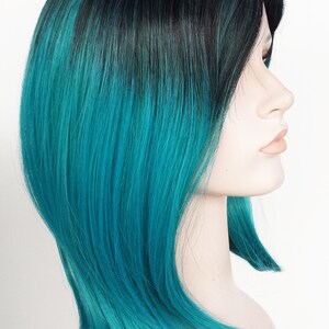 Turquoise and Black Shoulder Length Wig. Multi-colored Premium High ...