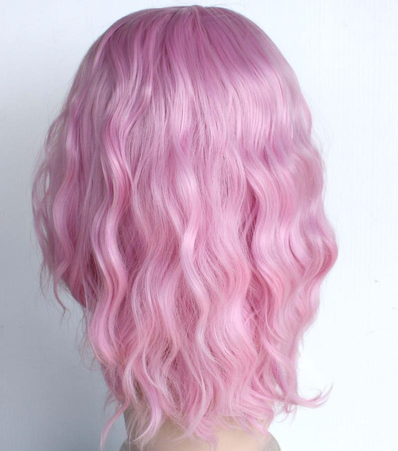 Pink Wavy Wig Pink Shoulder Length Hair Womens Party Etsy