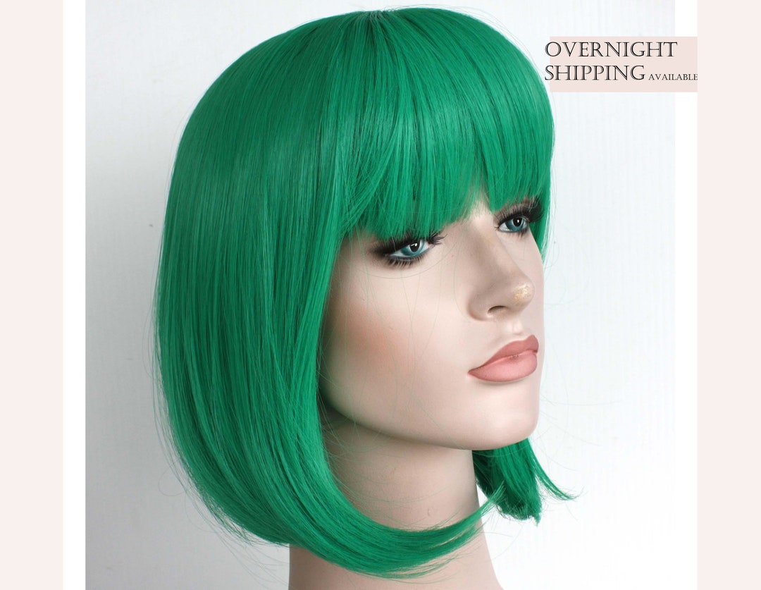 Green Bob Wig With Bangs: Short Turquoise Synthetic Hair - Etsy