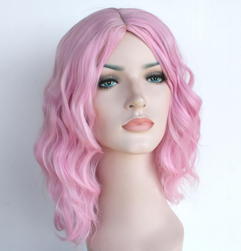 Pink Wavy Wig Pink Shoulder Length Hair Womens Party Etsy