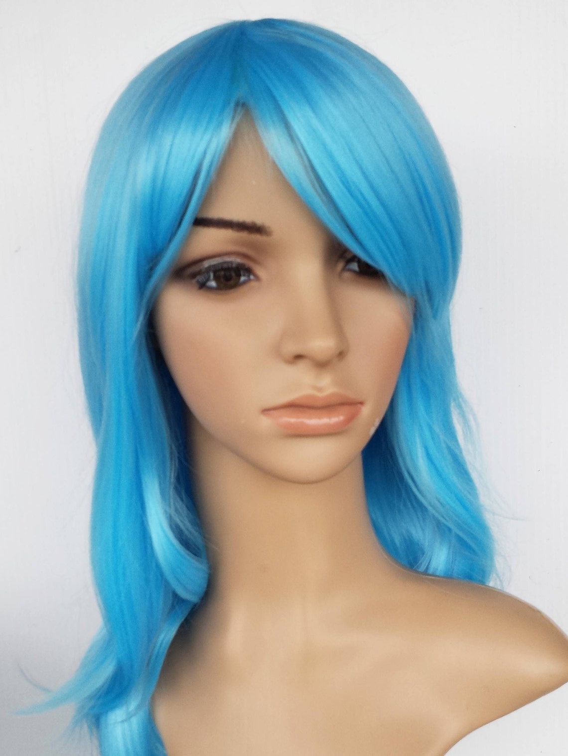 Light Blue Long Wavy Wig. Sky Blue Synthetic Hair. Party - Etsy
