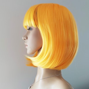 Yellow Orange Bob Wig With Bangs for Women. Mardi Gras Yellow Bob Wig ...