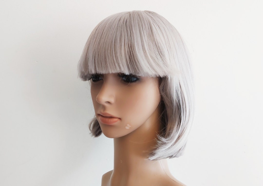Silver Gray Bob Wig for Women. Silver Grey Short Hair With Bangs. High ...