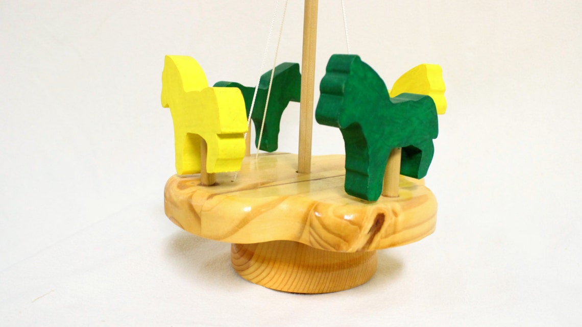 Wind-up Wooden Carousel With 4 Horses - Etsy