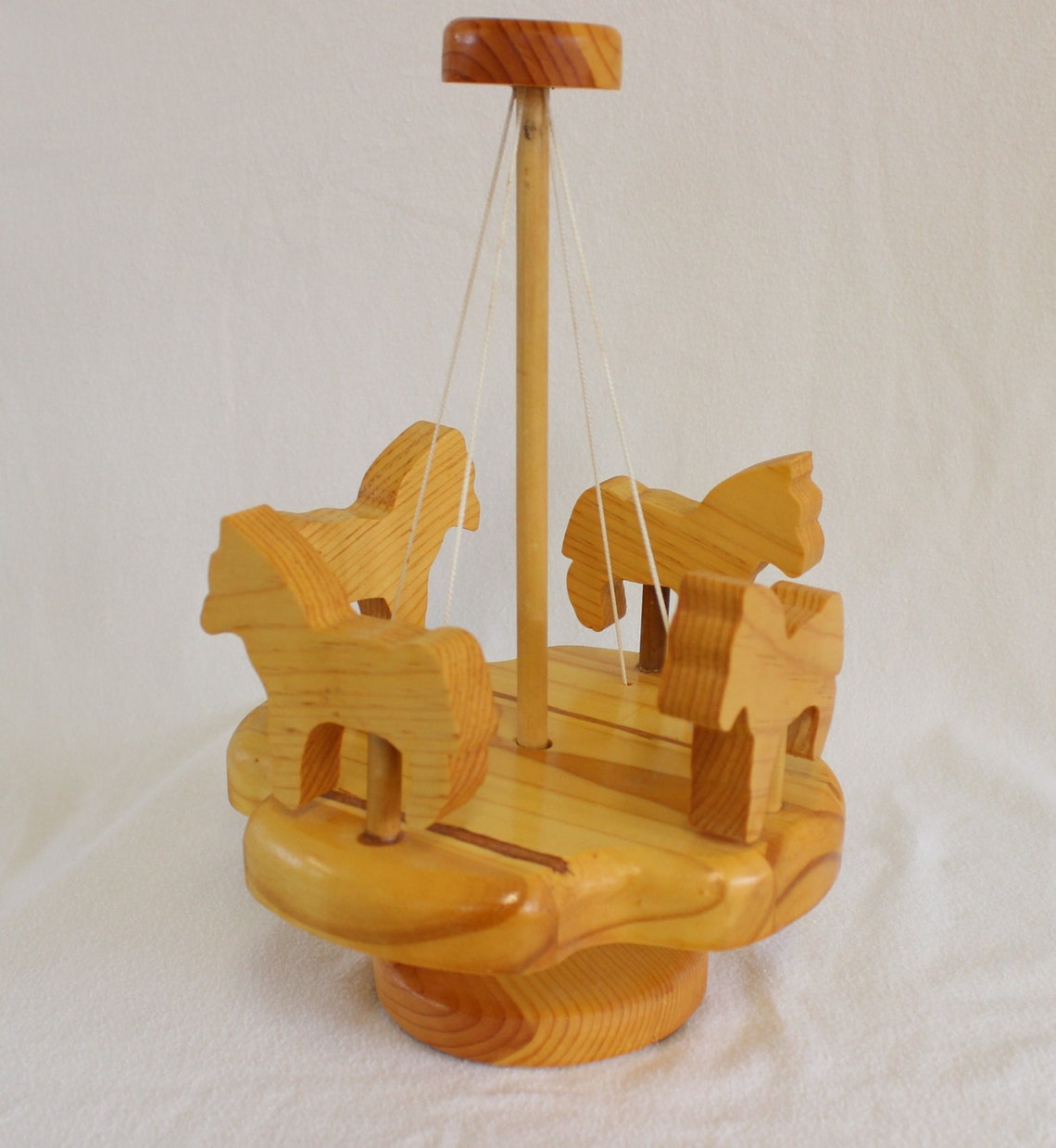 Wind-up Wooden Carousel With 4 Horses - Etsy