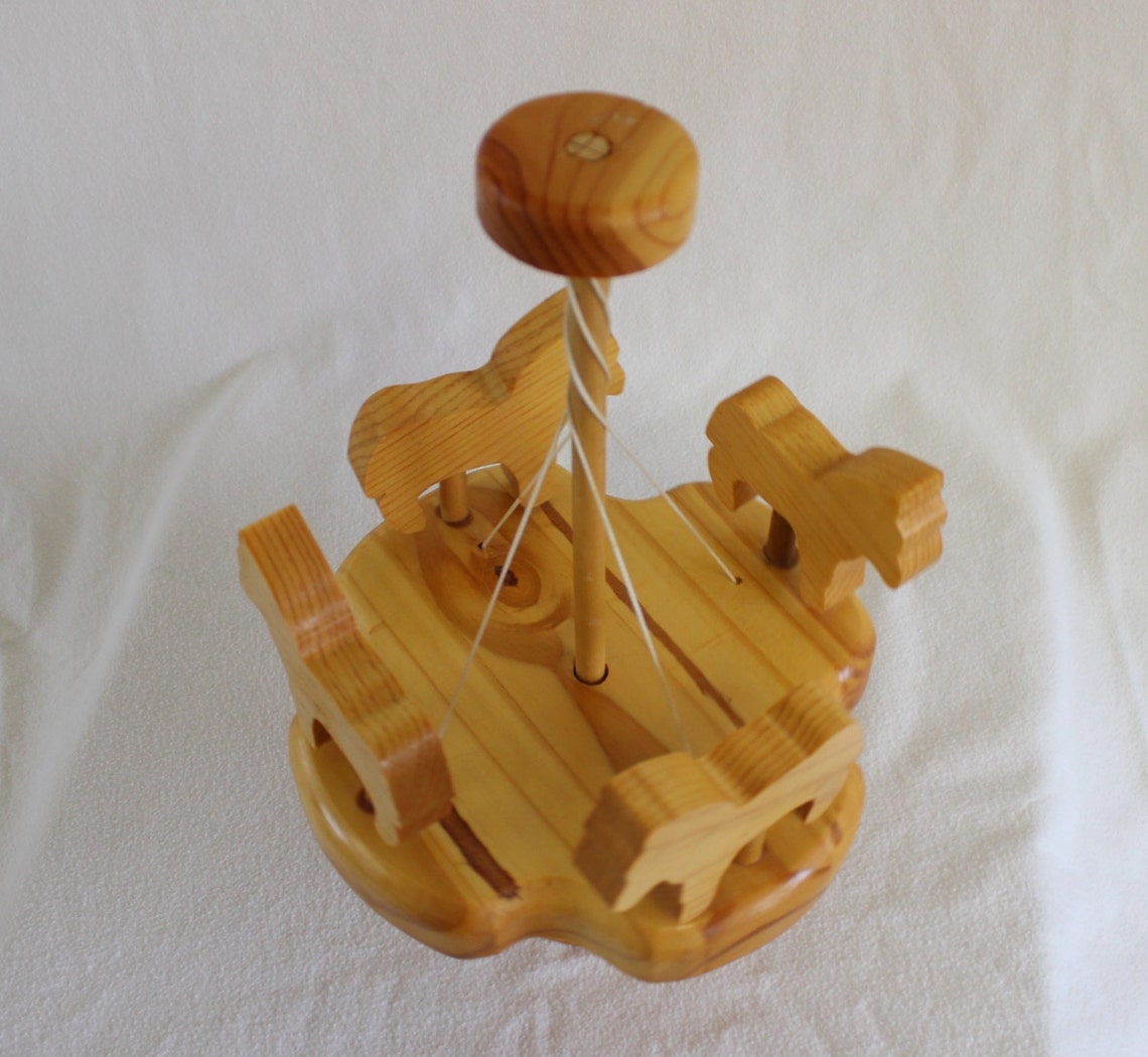Wind-up Wooden Carousel With 4 Horses - Etsy