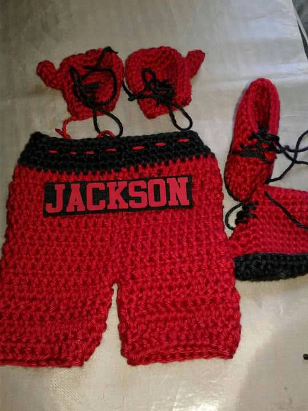Crochet Baby Boxing Shorts, Gloves and Shoes Photo Prop Costume, Red ...