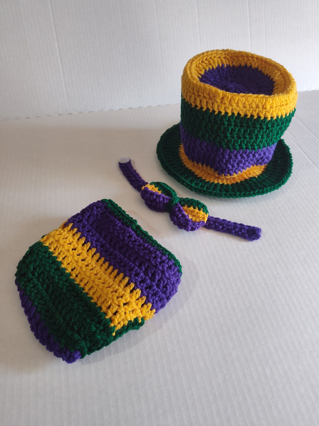 Mardi Gras Crochet Baby Top Hat and Diaper Outfit, Newborn Photo Prop ...
