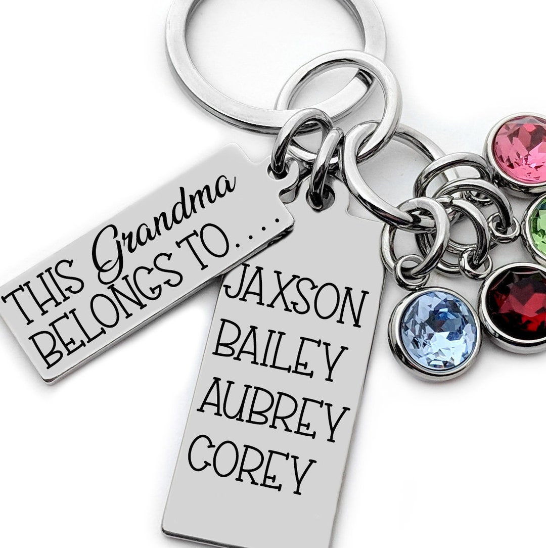 Birthstone Keychains / Grandma Gift With Grand Kids Names and ...