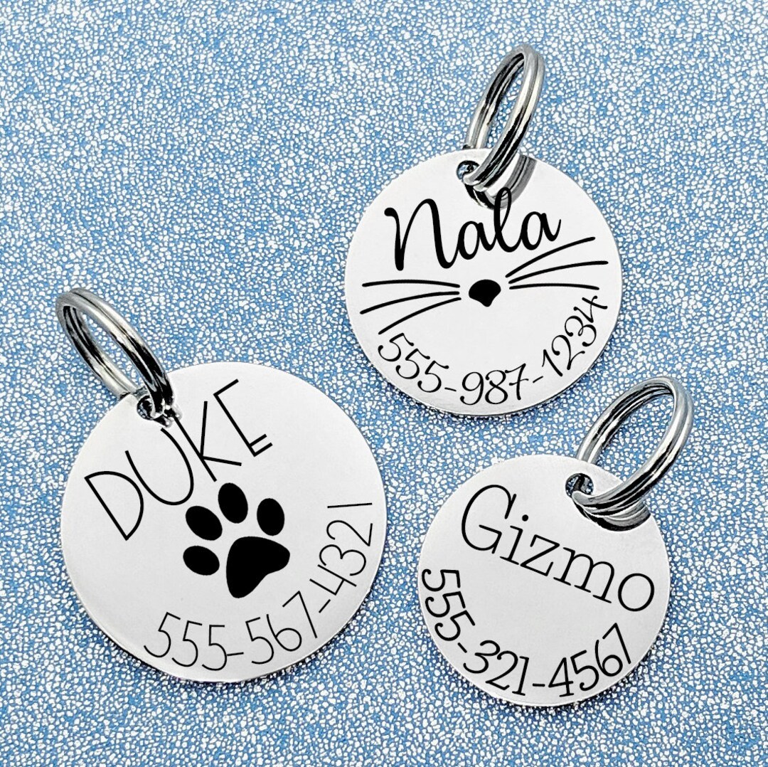Engraved Pet ID Tag: Stainless Steel Circle, Personalized Cat or Dog ...