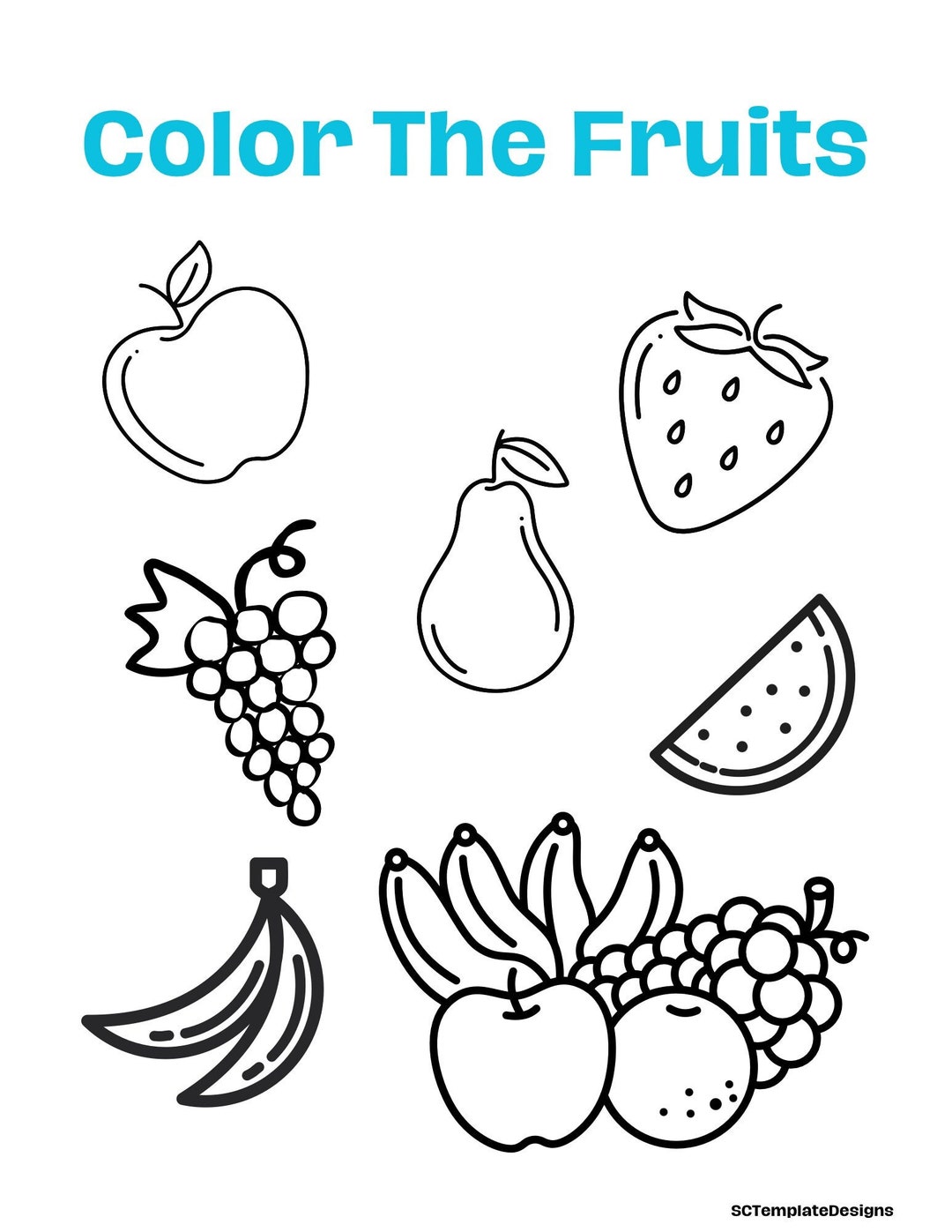 Fruit Coloring Sheets, Digital, Printable, Preschool Coloring Sheets ...