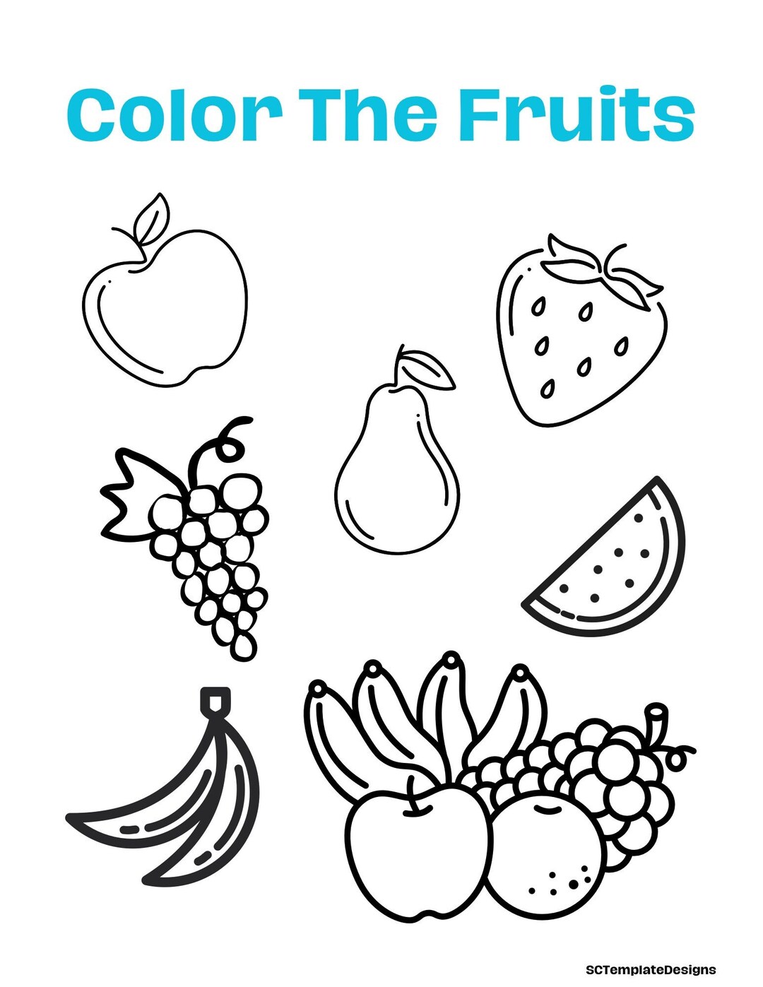 Printable Fruit Coloring Sheets Digital Download Coloring - Etsy
