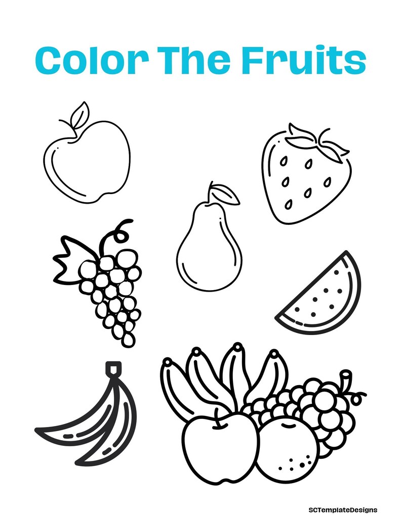 Printable Fruit Coloring Sheets Digital Download Coloring Etsy