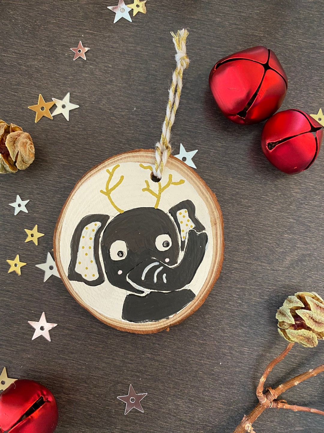 Ellie Elf the Elephant Christmas Tree Ornament OOAK Handpainted Wooden ...