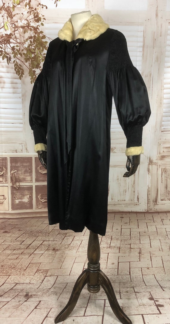 Incredible Early 1930s 30s Black Satin Coat With Shir… - Gem