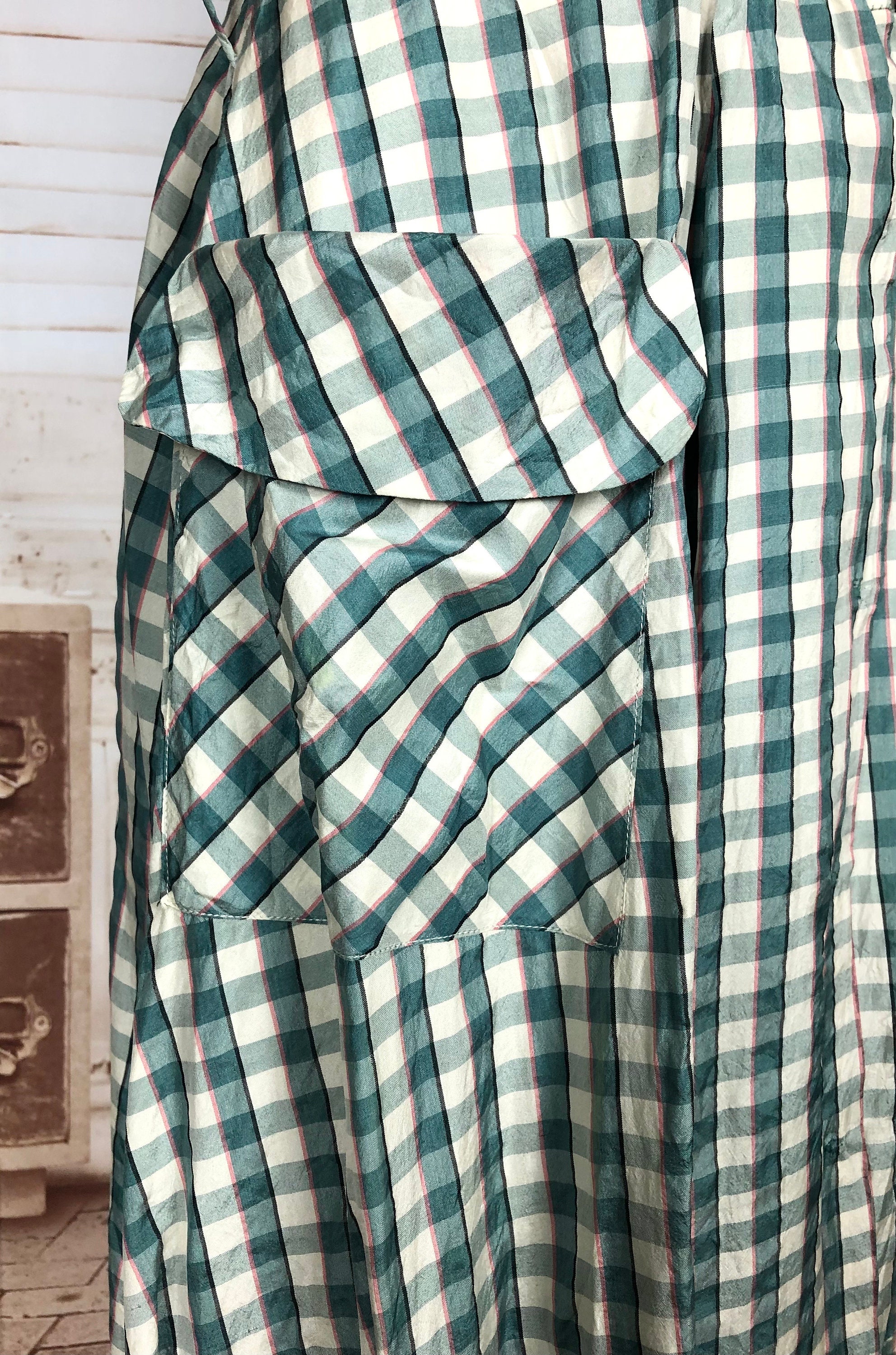 Gorgeous Original 1950s Vintage Green and Teal Plaid House Dress by ...