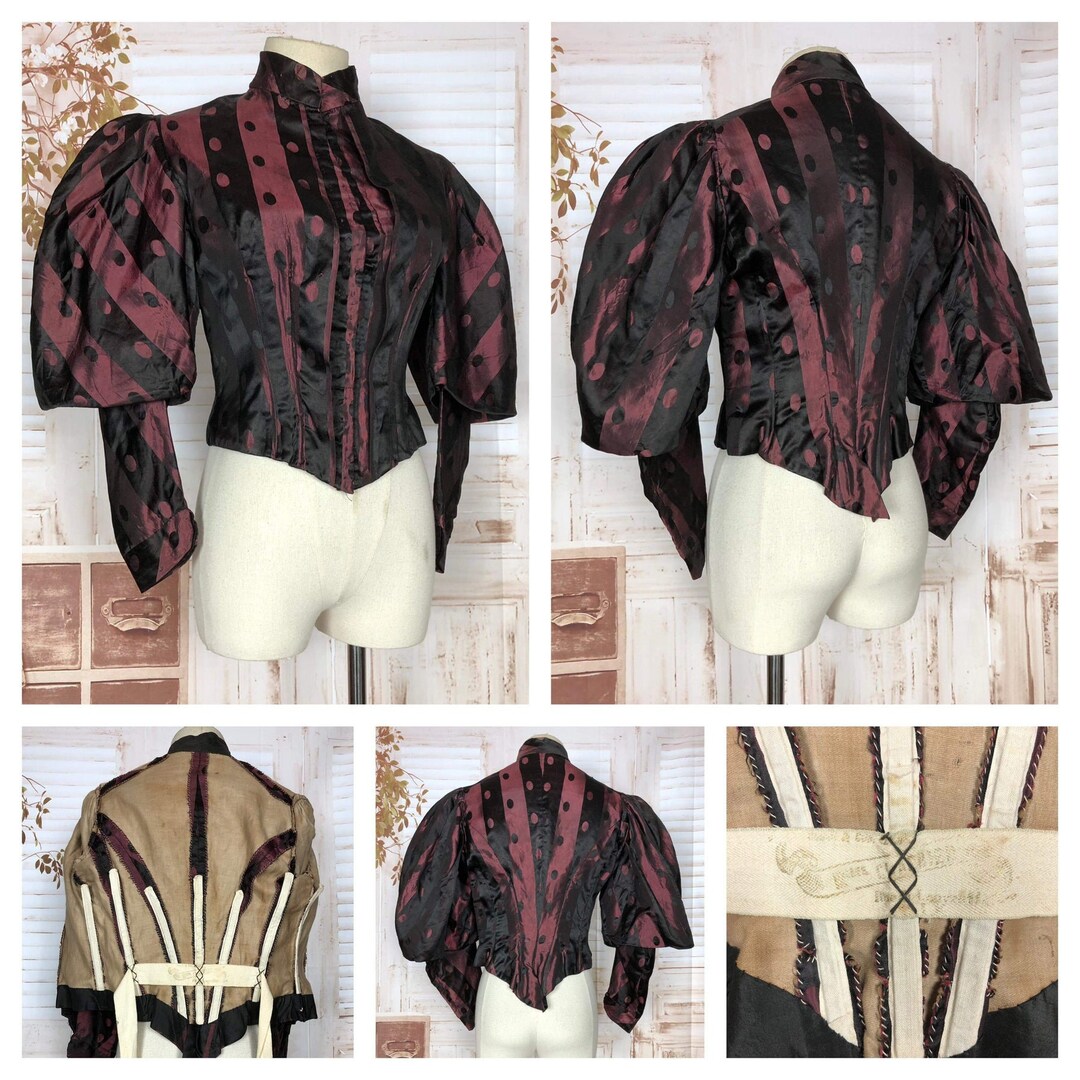 Exquisite Victorian 1890s Antique Burgundy Boned Bodice With Incredible ...