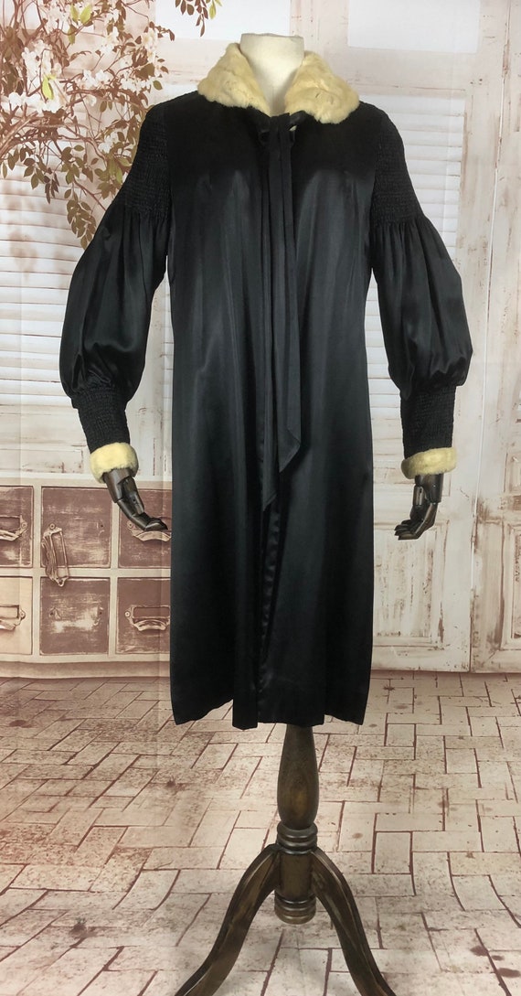 Incredible Early 1930s 30s Black Satin Coat With Shir… - Gem