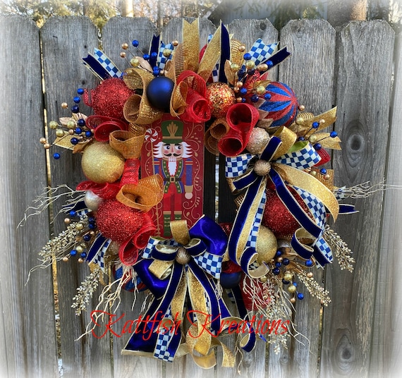 Nutcracker Wreath Christmas Wreath Navy Blue Christmas - Etsy