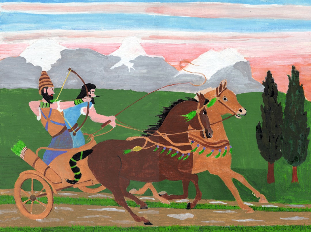 Two Guys on a Chariot Riding Along the Sunset - NAIVE ART 1970s - Etsy