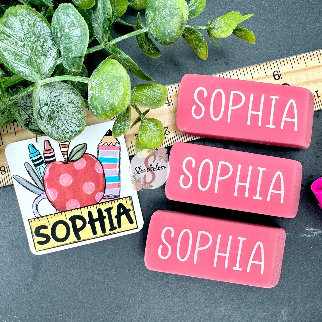 Personalized PINK Erasers Personalized Sticker Back to School Gift Idea ...