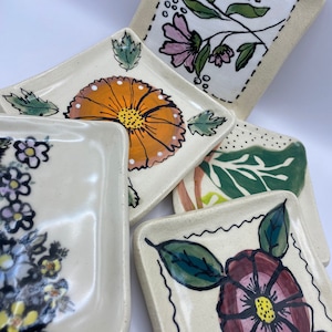 Hand-painted Square Ceramic Dishes. Multi-use Floral Pottery Dish. - Etsy