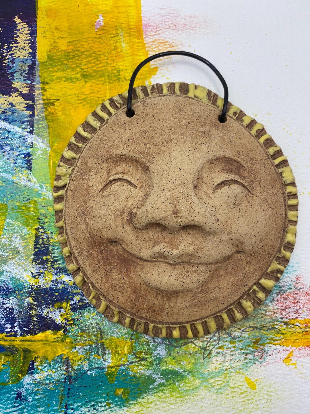 Sun Face Pottery, Handmade Ceramic Smiling Sun Wall Tile, Sun Home or ...