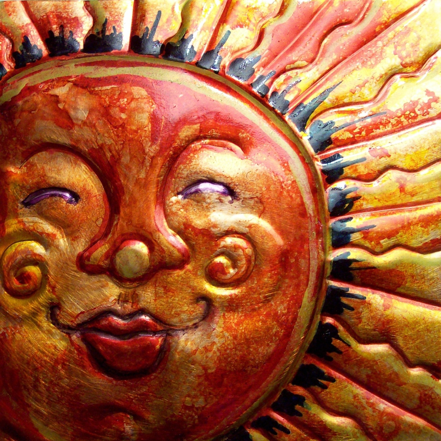 Smiling Copper Sun Blank Cards, Bright Unique Notecards, Sun Face ...