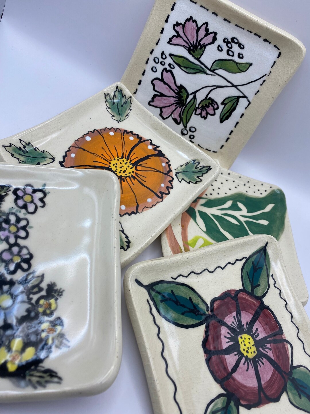 Hand-painted Square Ceramic Dishes. Multi-use Floral Pottery Dish. - Etsy