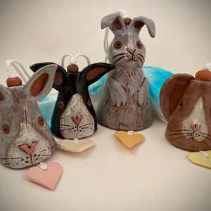 Miniature Pottery Bunny & Bird Bells, Whimsical Ceramic Windchime - Etsy