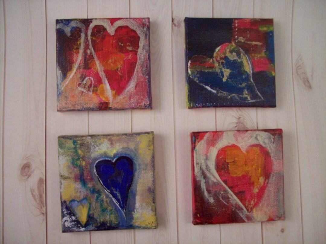 Original Miniature Heart Painting. Tiny Valentines in Acrylic Paint ...