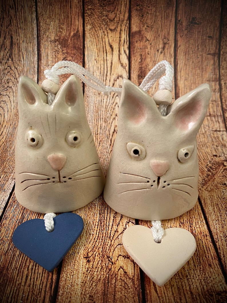 Whimsical Pottery Bunny & Puppy Bells. Ceramic Animal Windchime. - Etsy