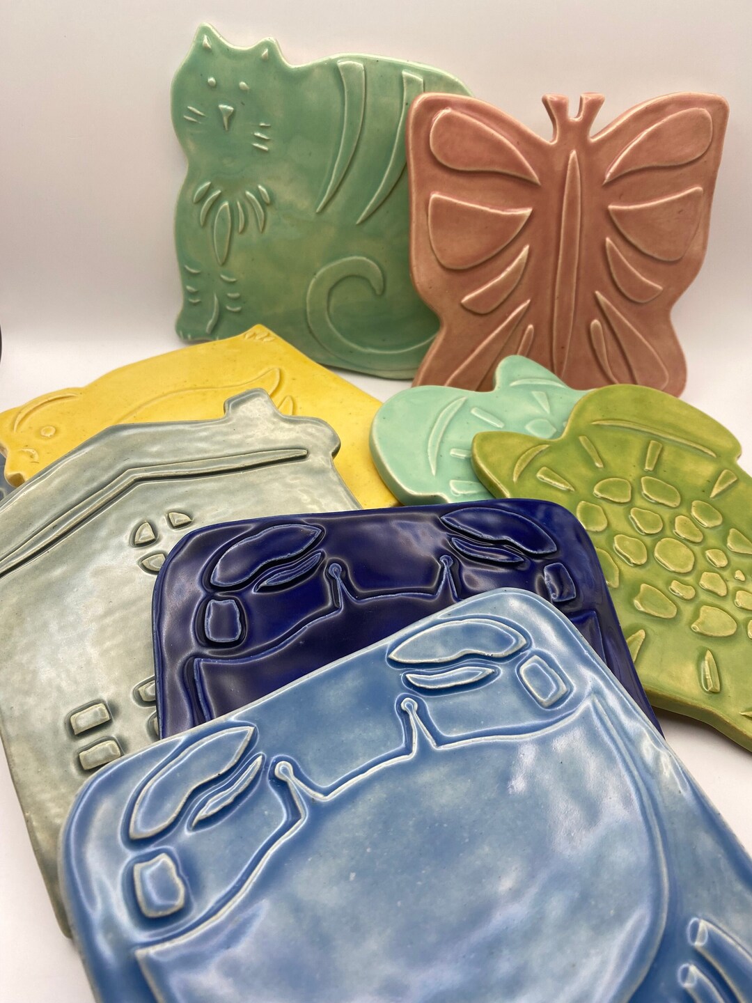 Pottery Cat, Chicken and Turtle Trivets, Unique Ceramic Shaped Trivets ...