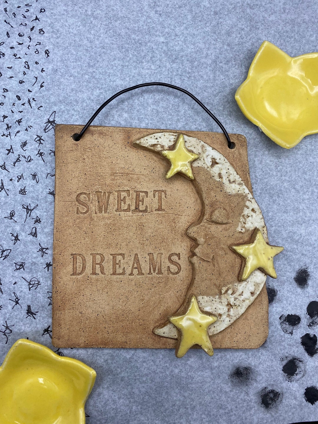 Crescent Moon and Stars Sculpted Face Wall Tile. Decorative Tile Accent ...