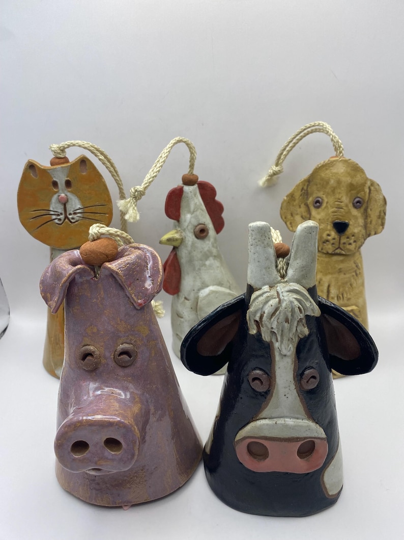 Pottery Animal Bells. Handmade Ceramic Wind Chime. Garden or Indoor ...