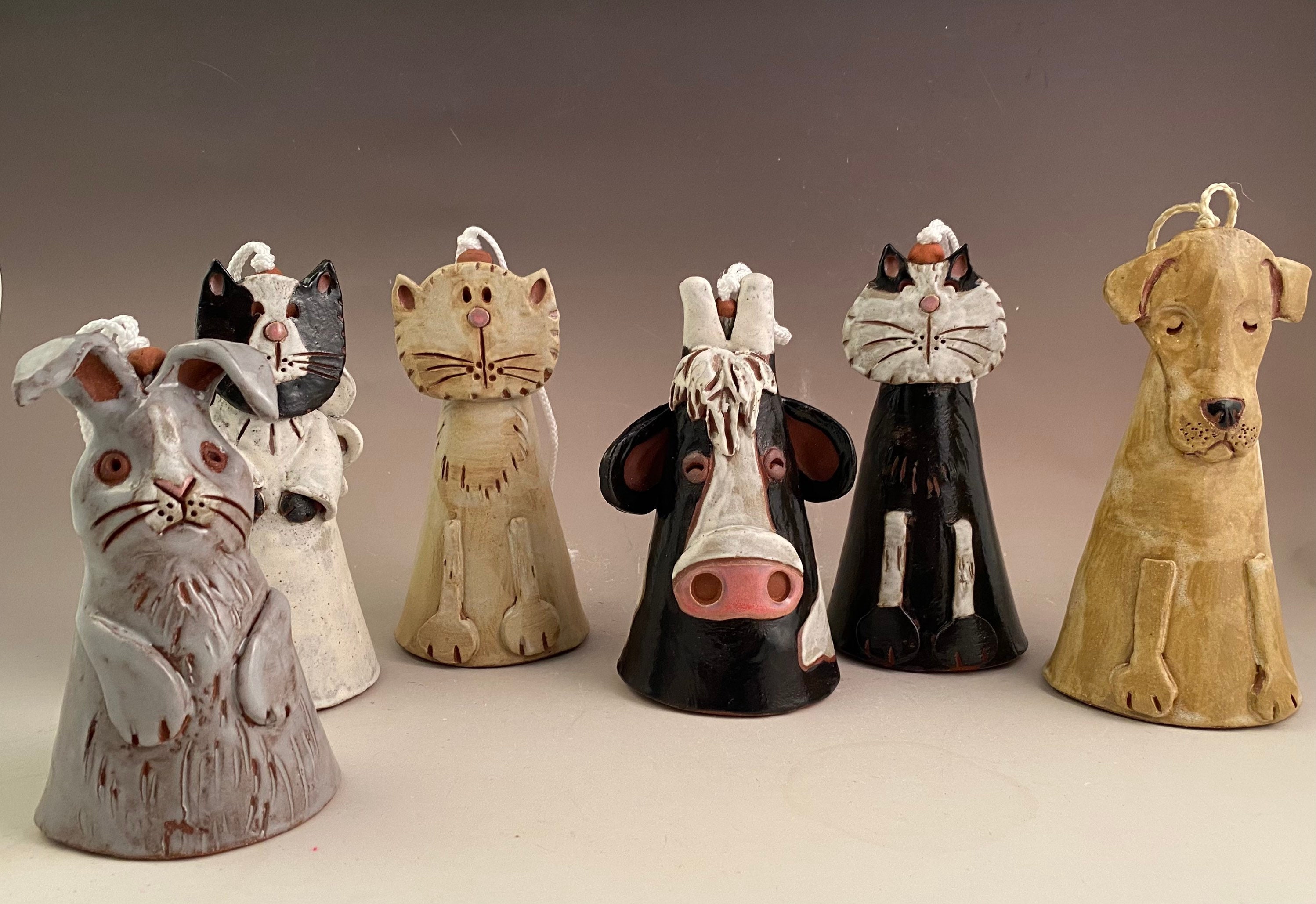 Pottery Animal Bells. Handmade Ceramic Wind Chime. Garden or Indoor ...